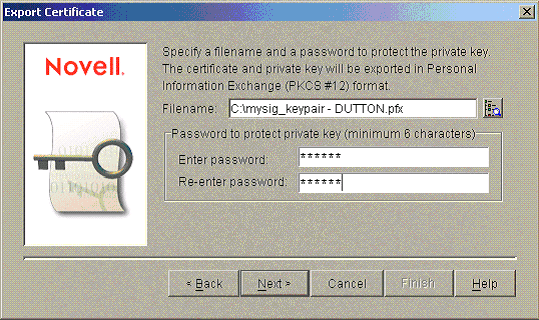 Novell Documentation: SAML Extension for Novell iChain - Exporting a Signing Key Pair